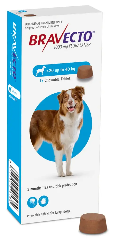 MSD Bravecto chewable tablets 1000mg for dogs 20 40 kg